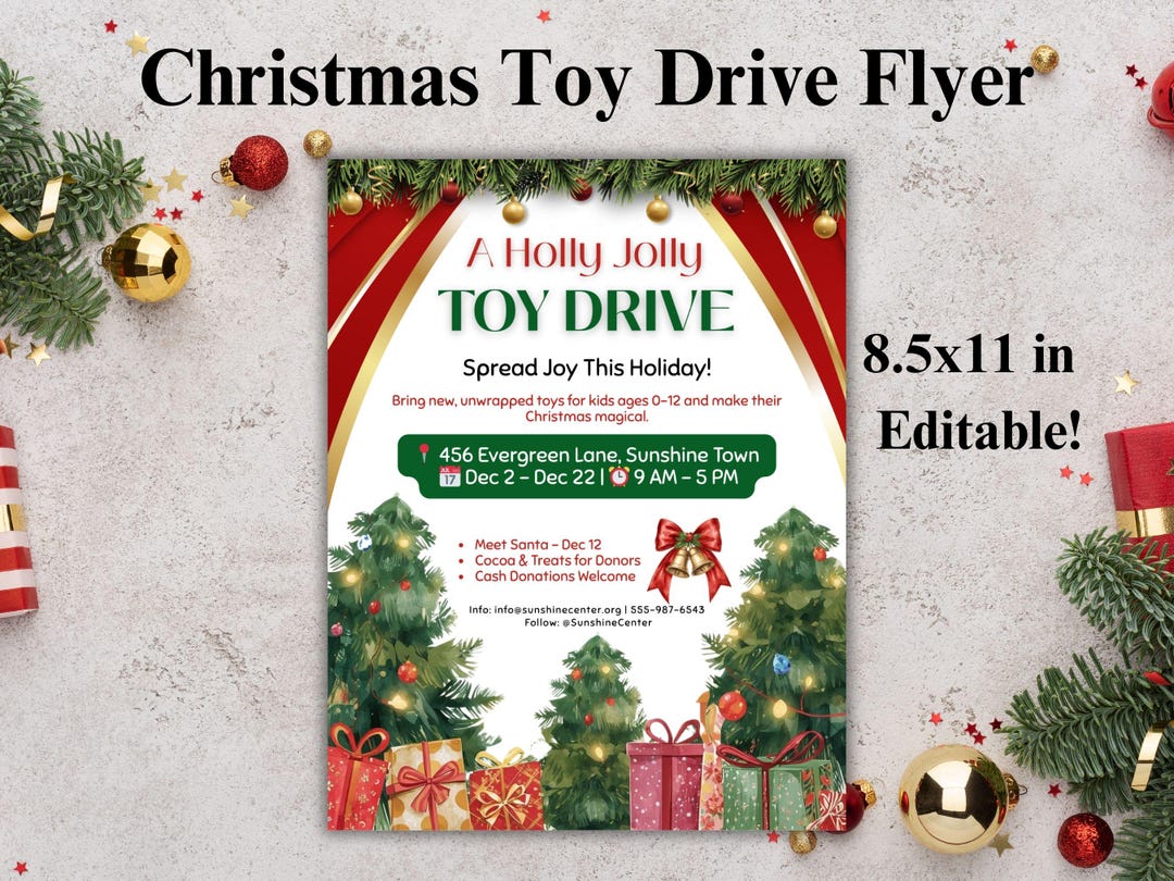 Editable Christmas Toy Drive Flyer Template | Holiday Donation Poster ...