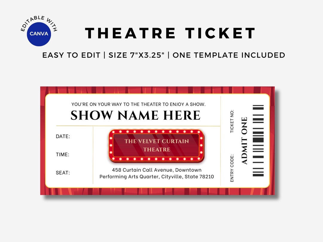 Editable Theatre Ticket Template, Print at Home Birthday Voucher ...