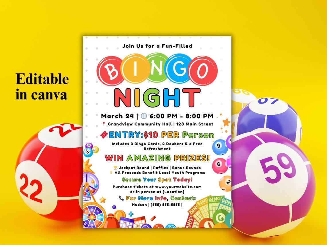 Editable Bingo Night Flyer Template, Night Game Invite, School Family ...