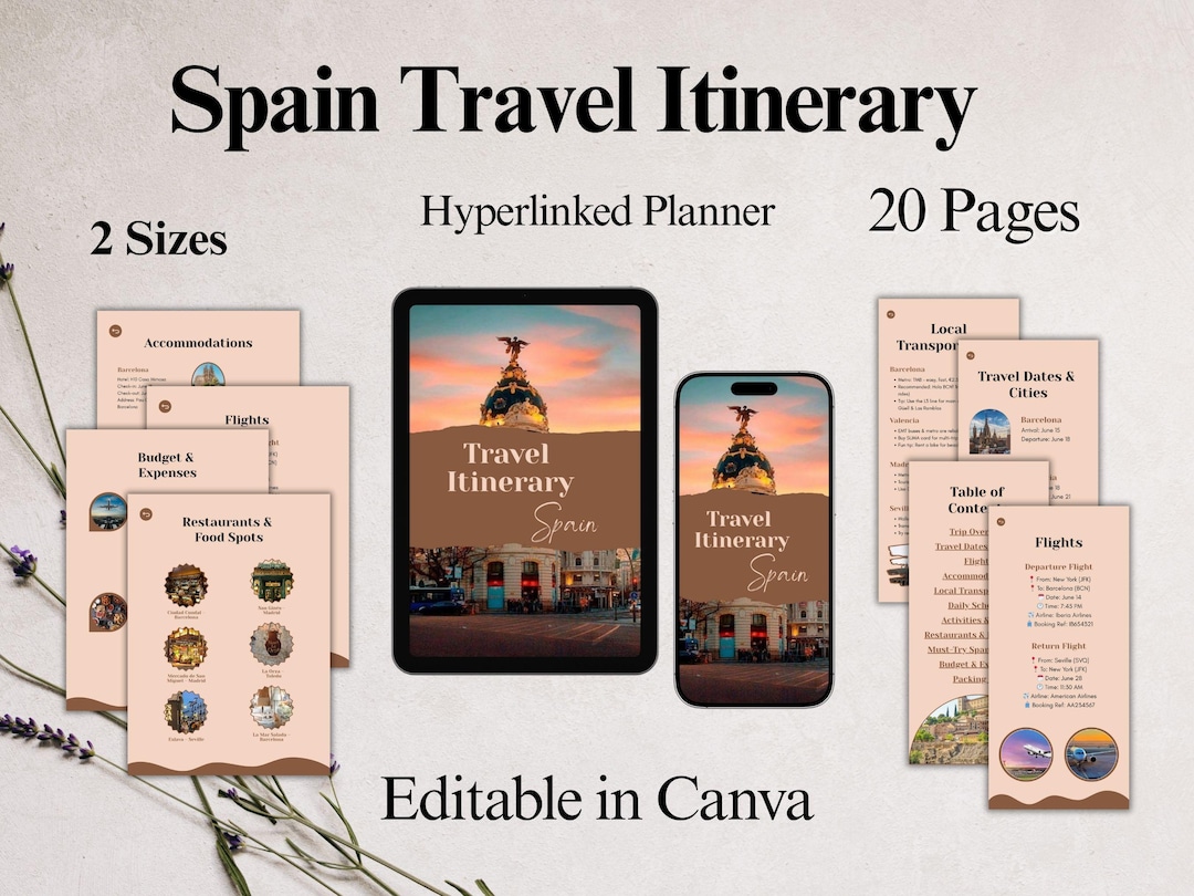 Spain Travel Itinerary Template | Digital Trip Planner & Editable ...