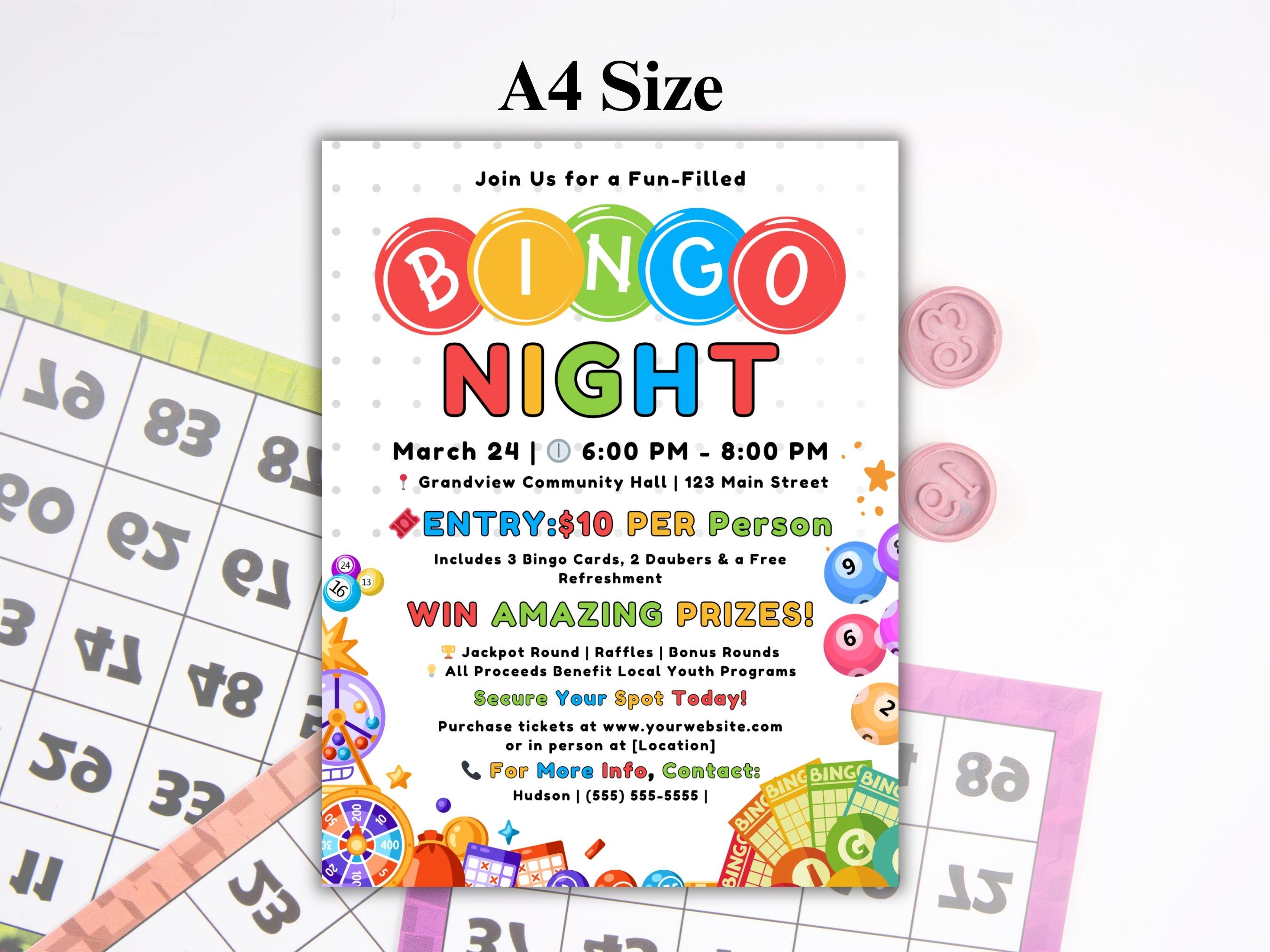Editable Bingo Night Flyer Template, Night Game Invite, School Family ...