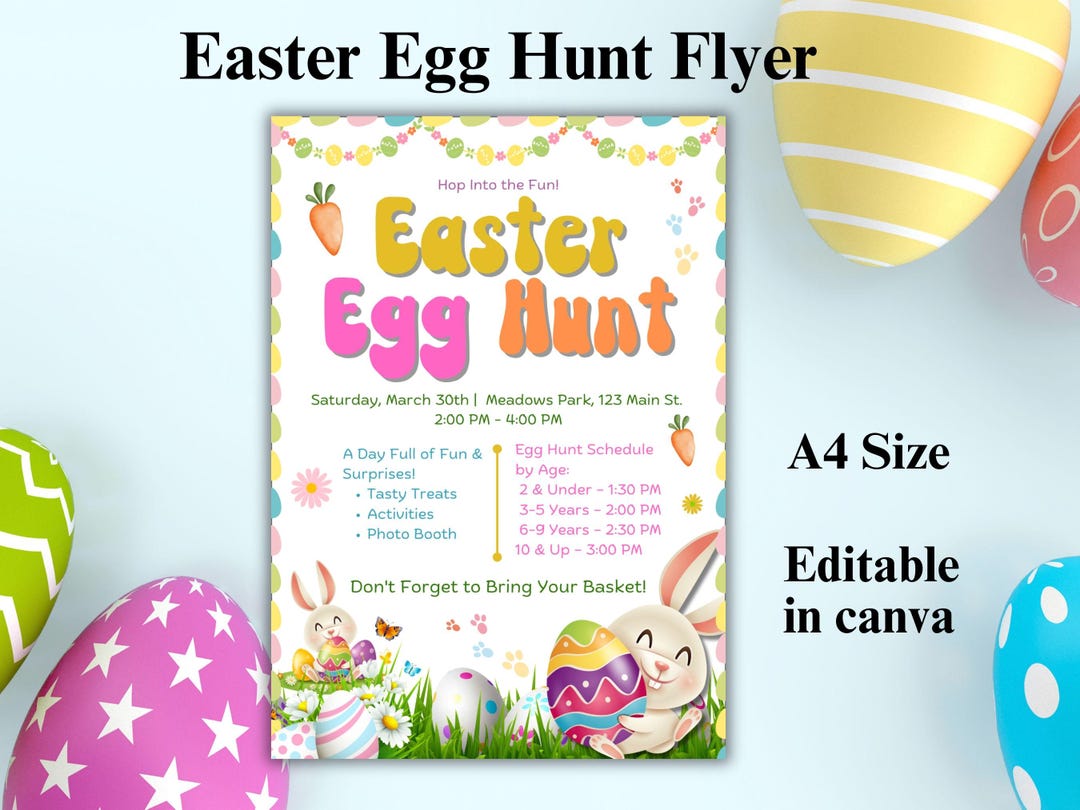 Editable Easter Egg Hunt Flyer Template, Church Community Fundraiser ...