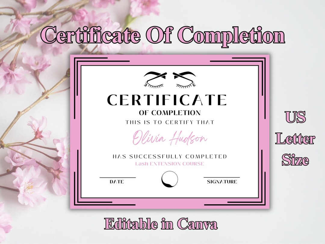 Editable Lash Certificate of Completion Template, Makeup Artist Lashes ...