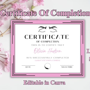 Editable Lash Certificate of Completion Template, Makeup Artist Lashes ...