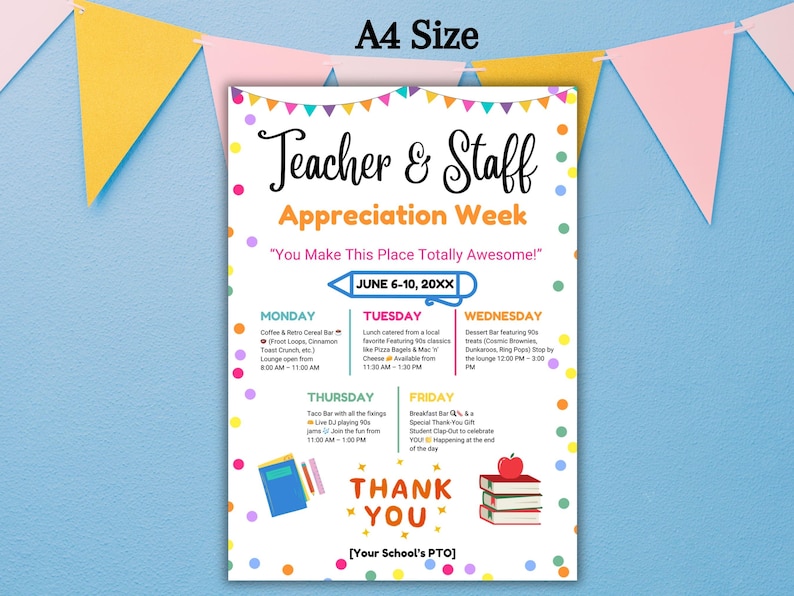 Editable Teacher Appreciation Week Itinerary, Printable Staff ...