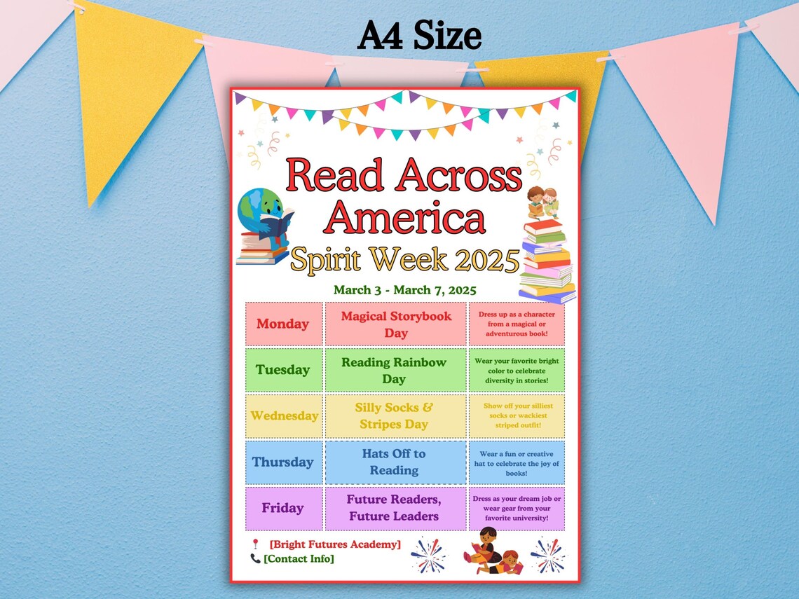 EDITABLE Read Across America Spirit Week Flyer 2025, School Literacy ...
