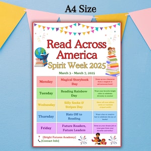 EDITABLE Read Across America Spirit Week Flyer 2025, School Literacy ...