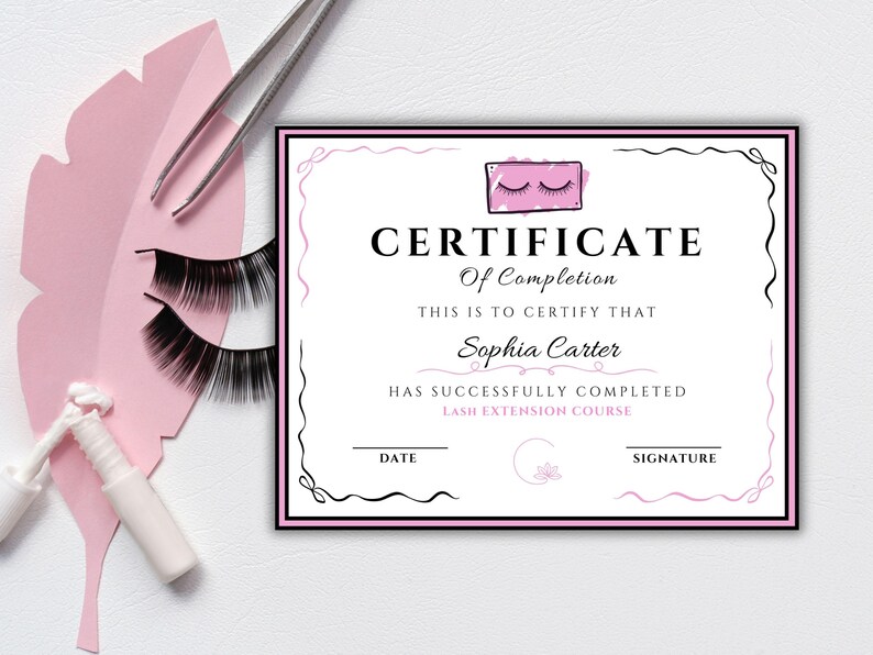 Editable Lash Certificate of Completion Template, Makeup Artist Lashes ...