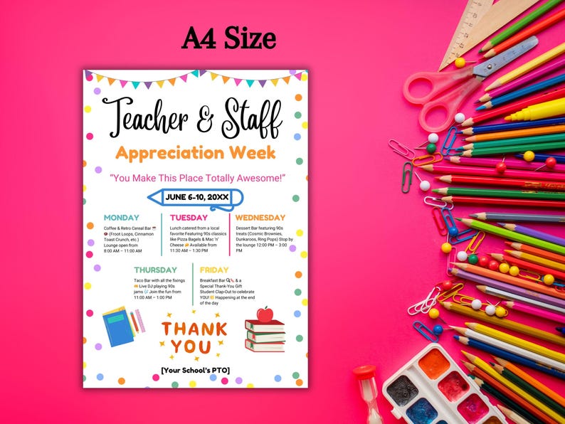 Editable Teacher Appreciation Week Itinerary, Printable Staff ...
