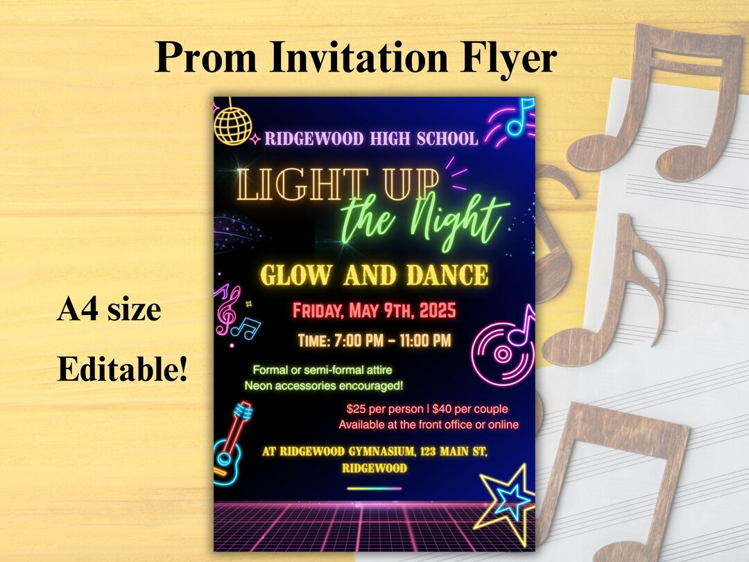 Editable Neon Dance Invitation Flyer | Colorful Glow Party Template ...