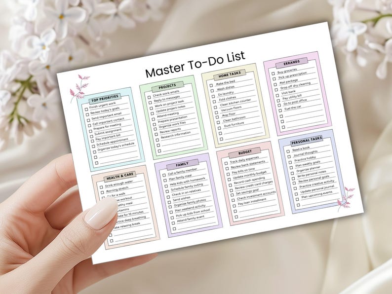 Pastel to Do List Printable | Master Task Checklist | Daily Task ...