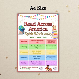 EDITABLE Read Across America Spirit Week Flyer 2025, School Literacy ...