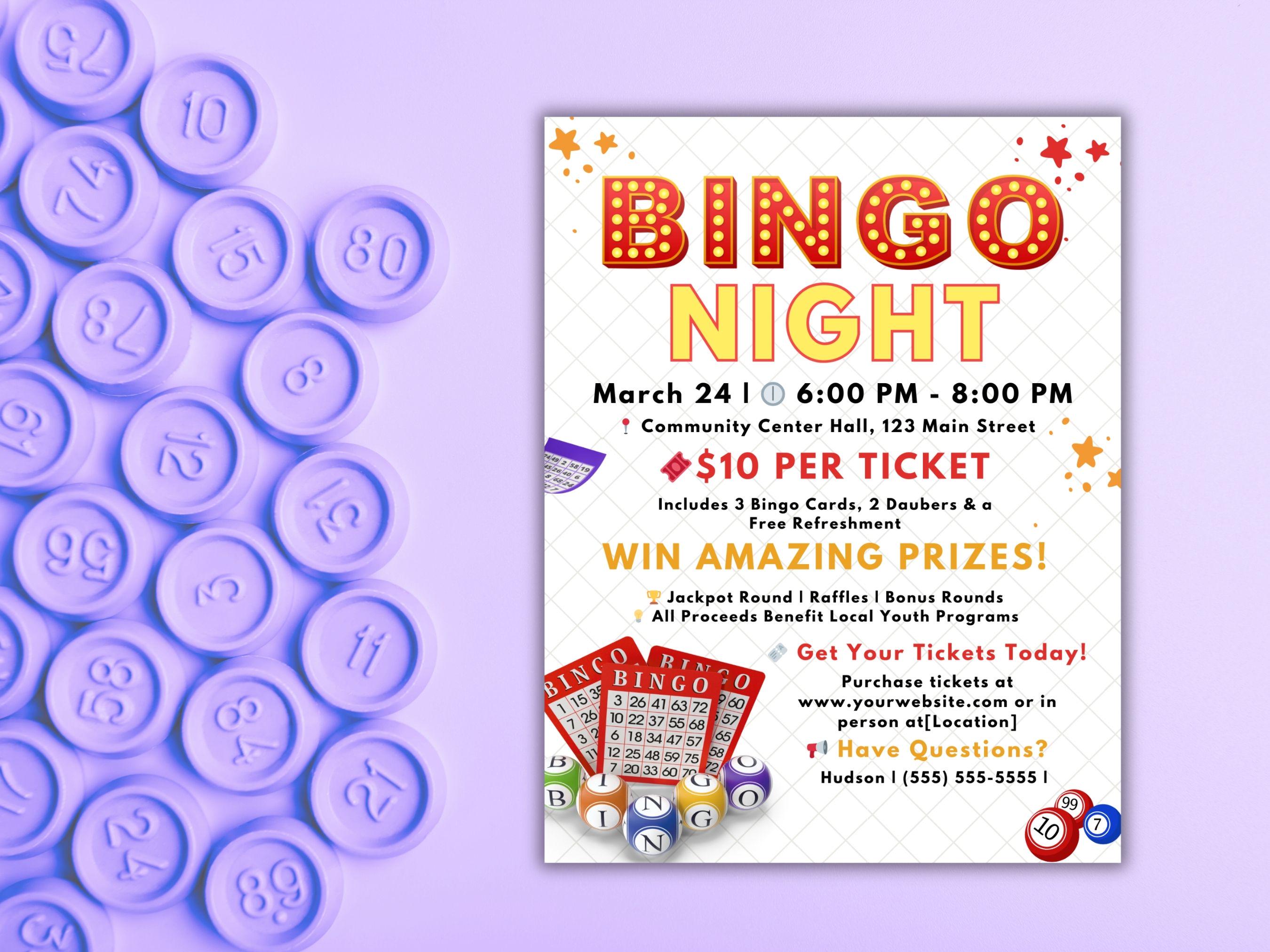 Editable Bingo Night Flyer Template, Night Game Invite, School Family ...