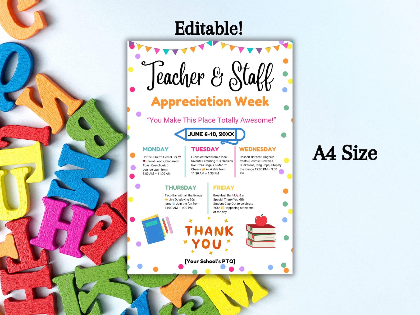 Editable Teacher Appreciation Week Itinerary, Printable Staff ...