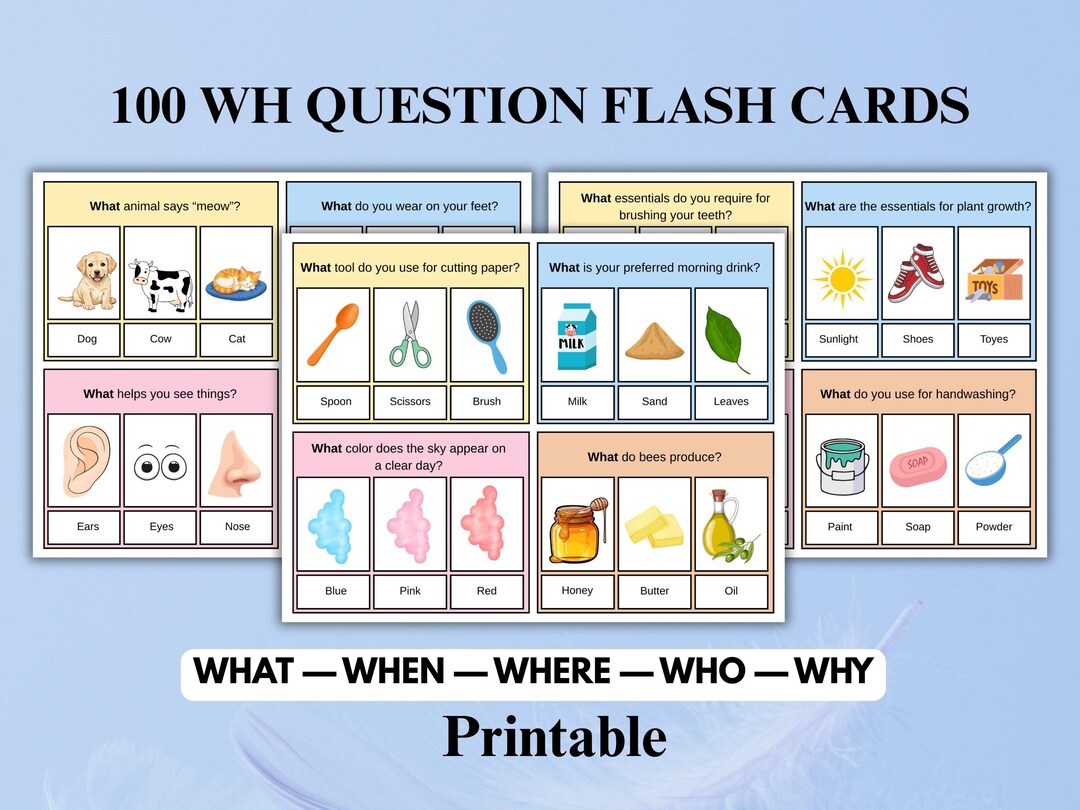 100 WH Question Flash Cards | Printable Language Task Cards | WH ...