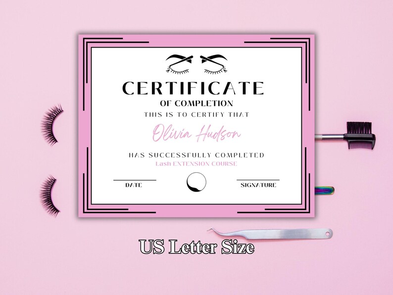 Editable Lash Certificate of Completion Template, Makeup Artist Lashes Certificate, Editable ...