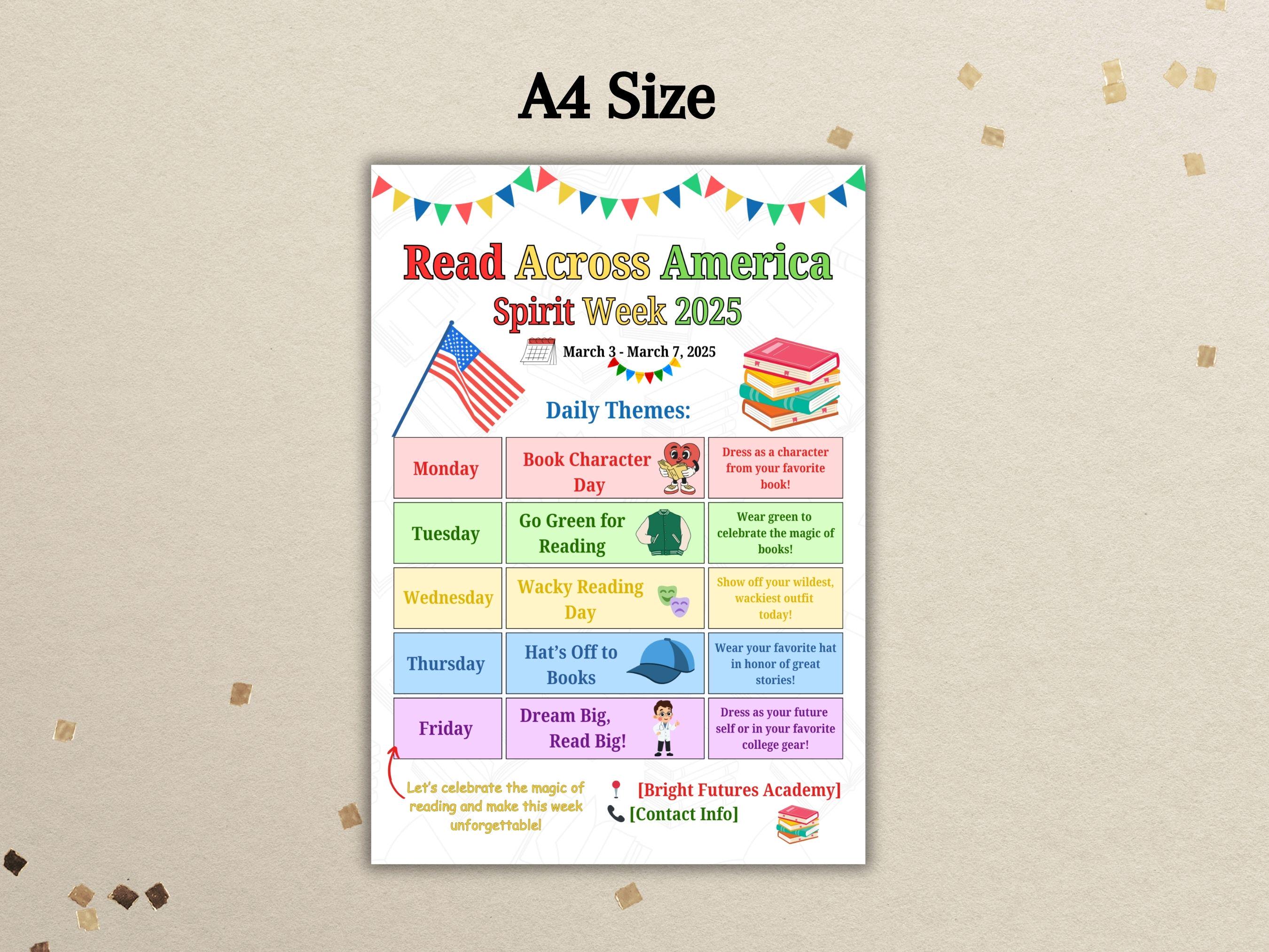 EDITABLE Read Across America Spirit Week Flyer 2025, School Literacy ...