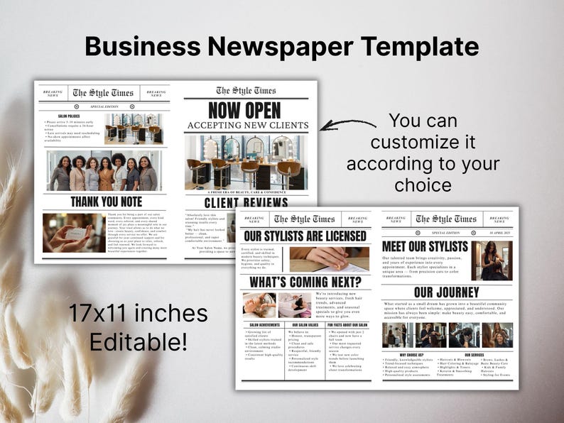 Canva Business Newspaper Template | Photoshoot Newsletter | Custom ...