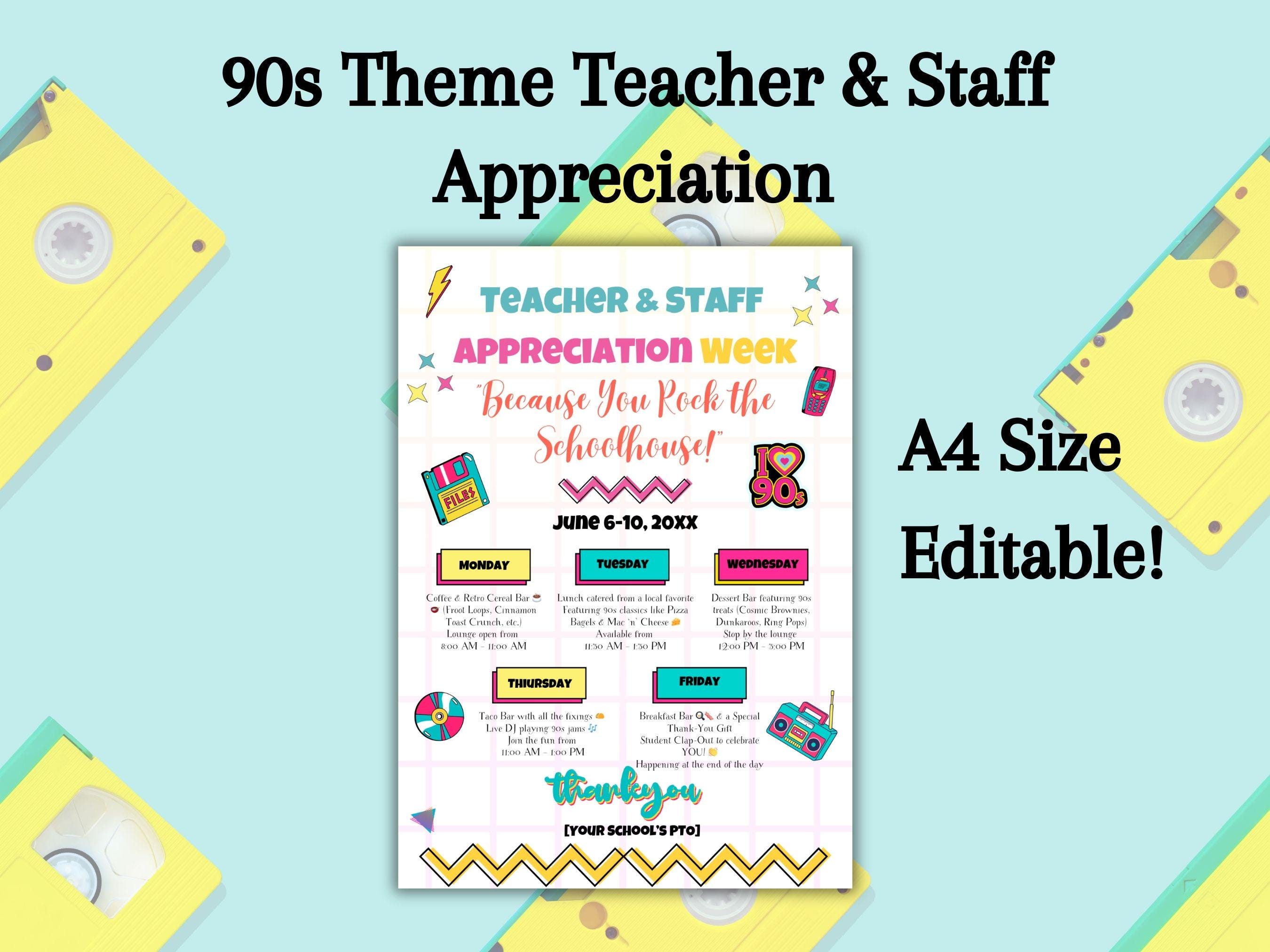Editable Retro 90s Theme Teacher & Staff Appreciation Itinerary Flyer ...