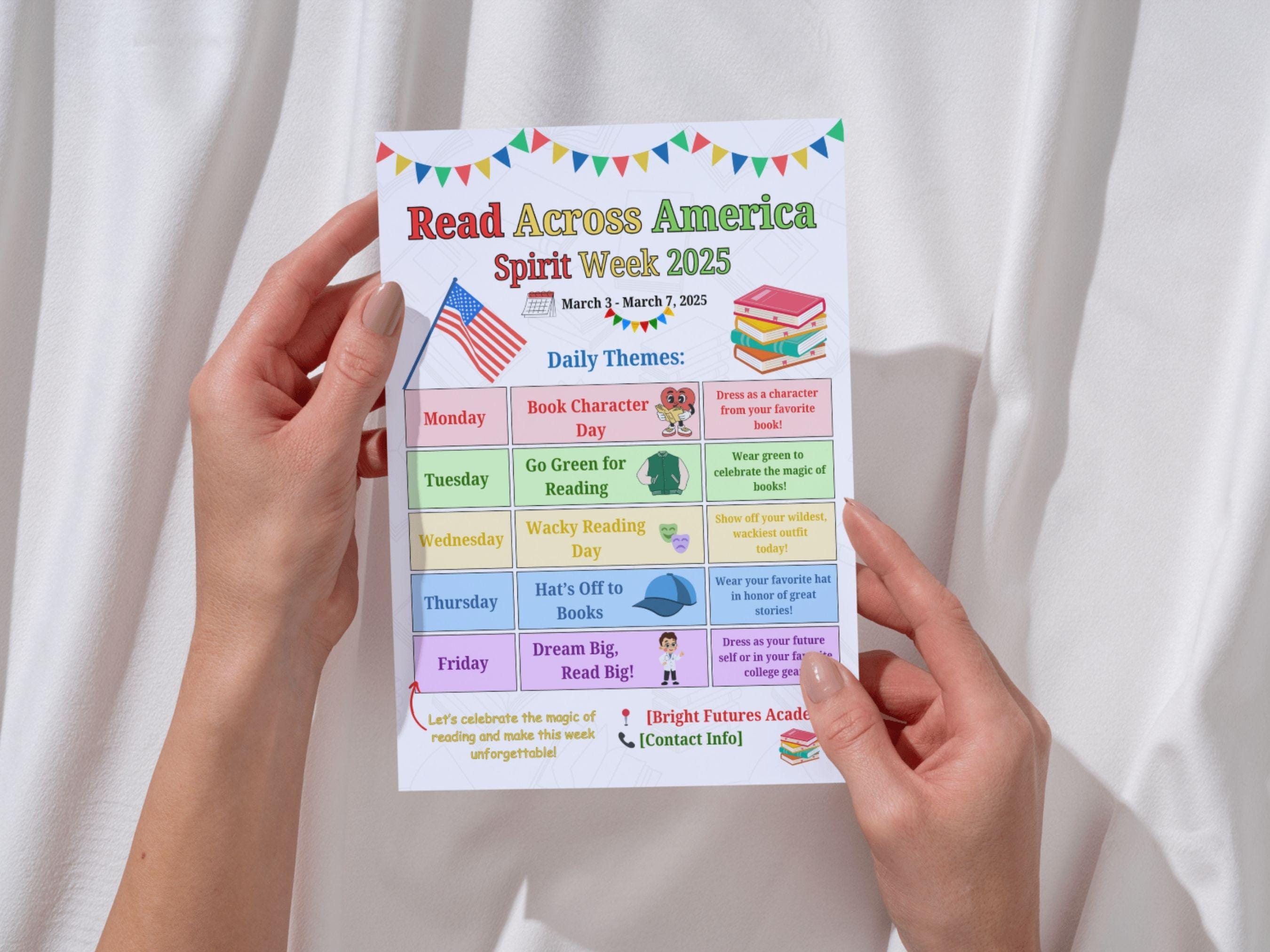 EDITABLE Read Across America Spirit Week Flyer 2025, School Literacy ...