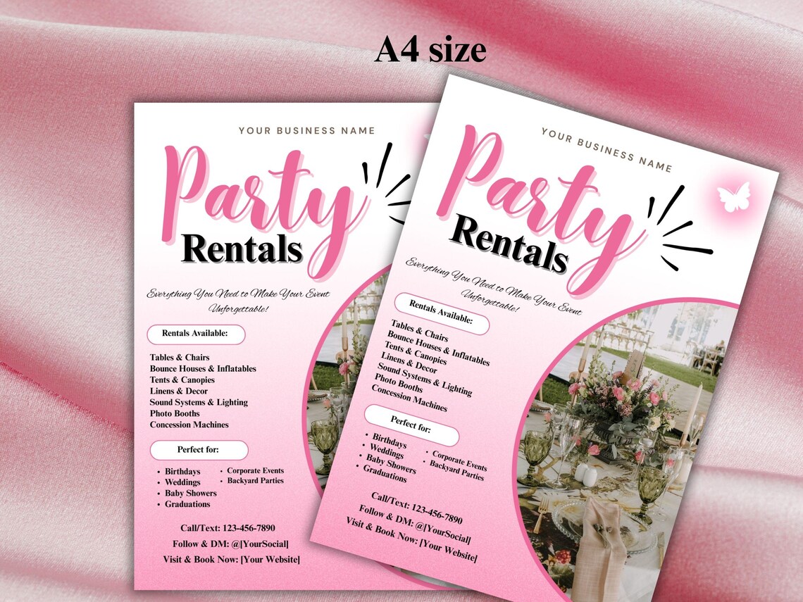 Editable Event Equipment Rental Flyer Template, DIY Party Supplies ...