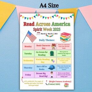 EDITABLE Read Across America Spirit Week Flyer 2025, School Literacy ...