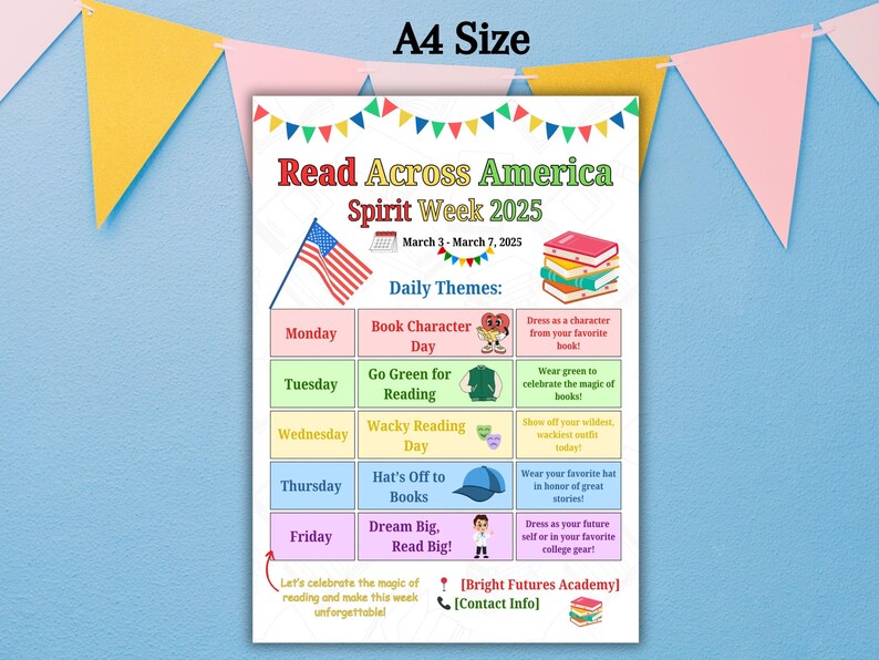 EDITABLE Read Across America Spirit Week Flyer 2025, School Literacy ...