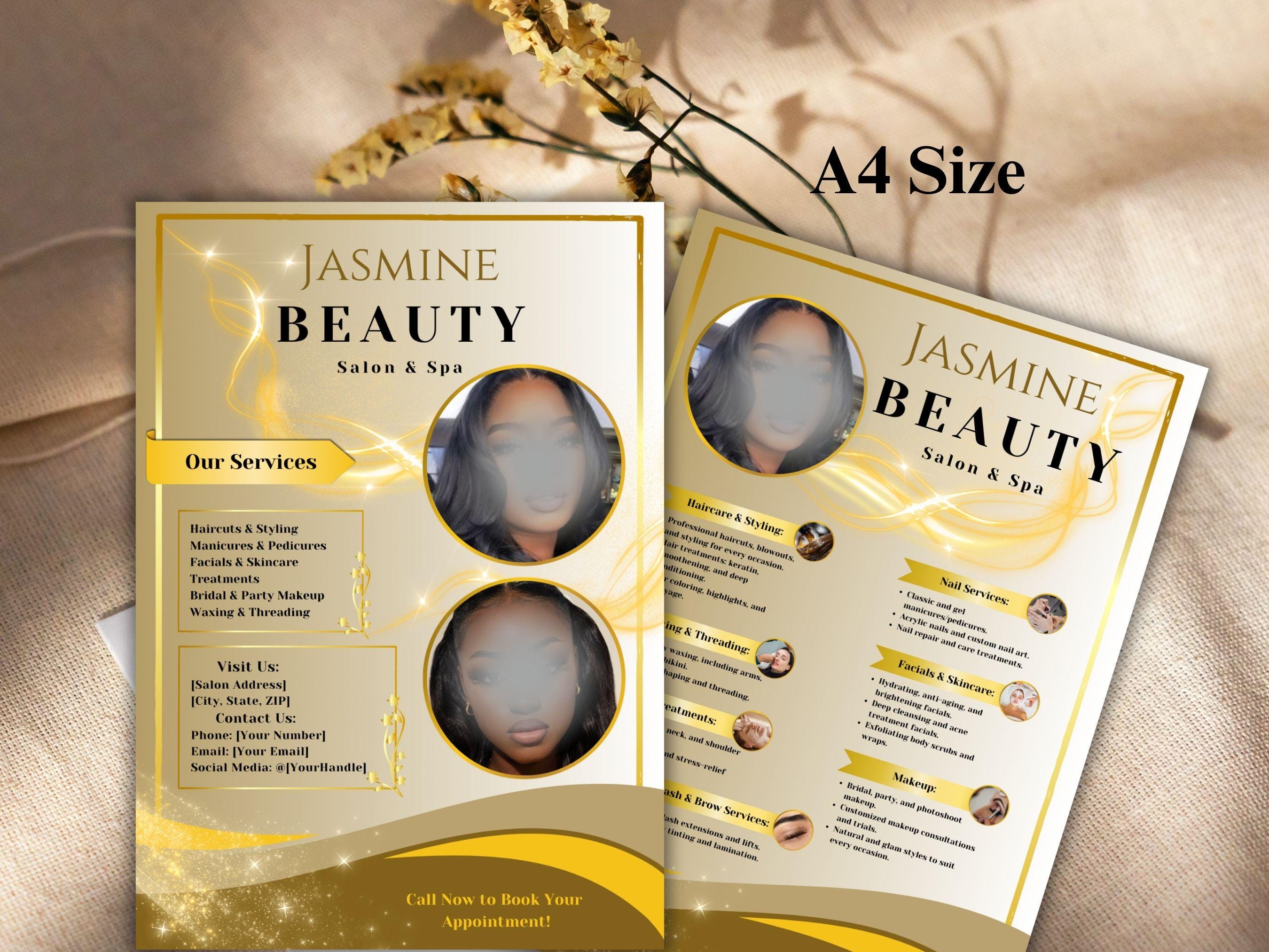 Editable Beauty Salon Flyer Canva Template, Beauty Services, Hair Nail ...