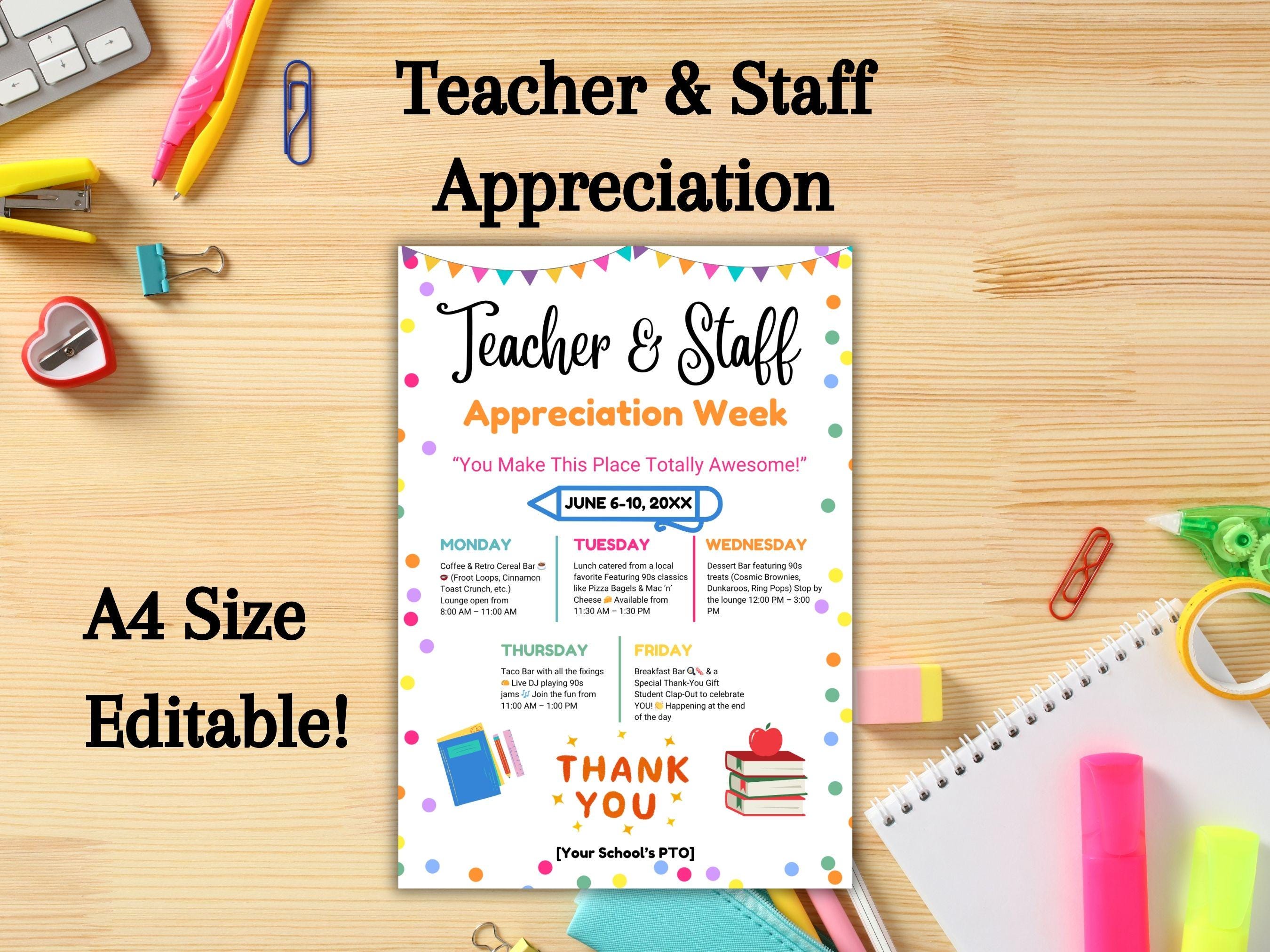 Editable Teacher Appreciation Week Itinerary, Printable Staff ...