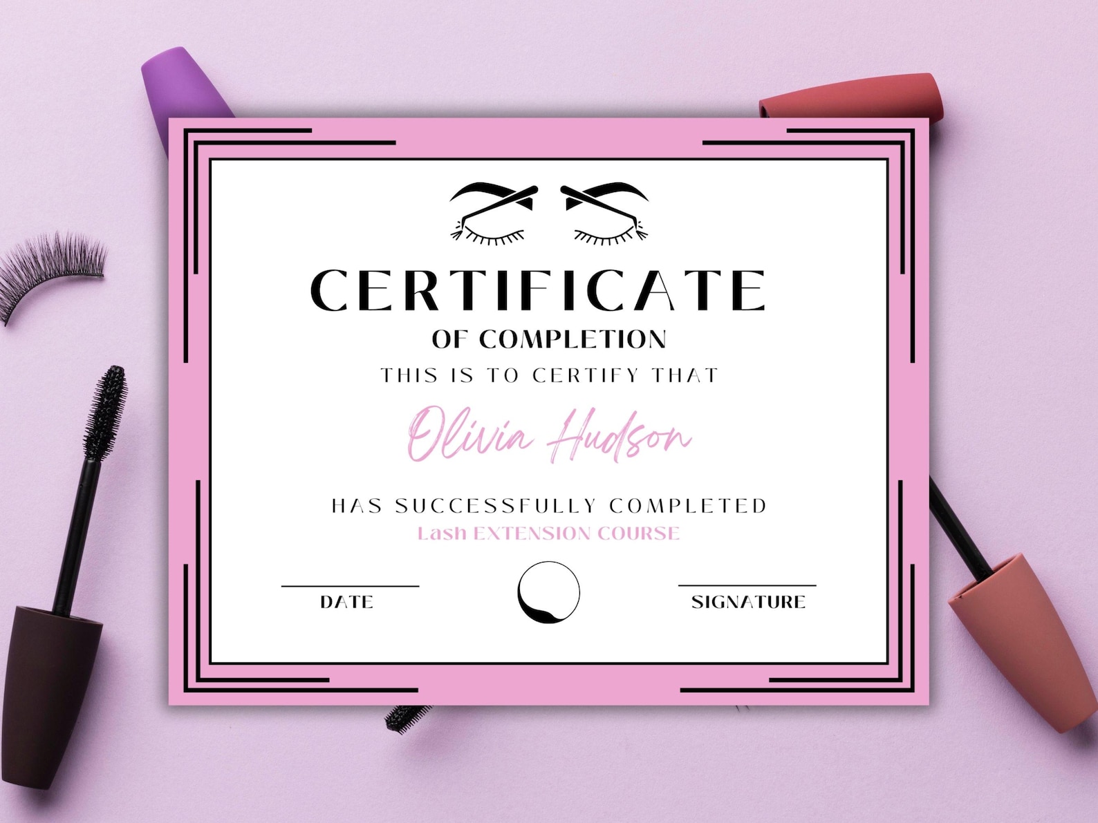 Editable Lash Certificate of Completion Template, Makeup Artist Lashes ...