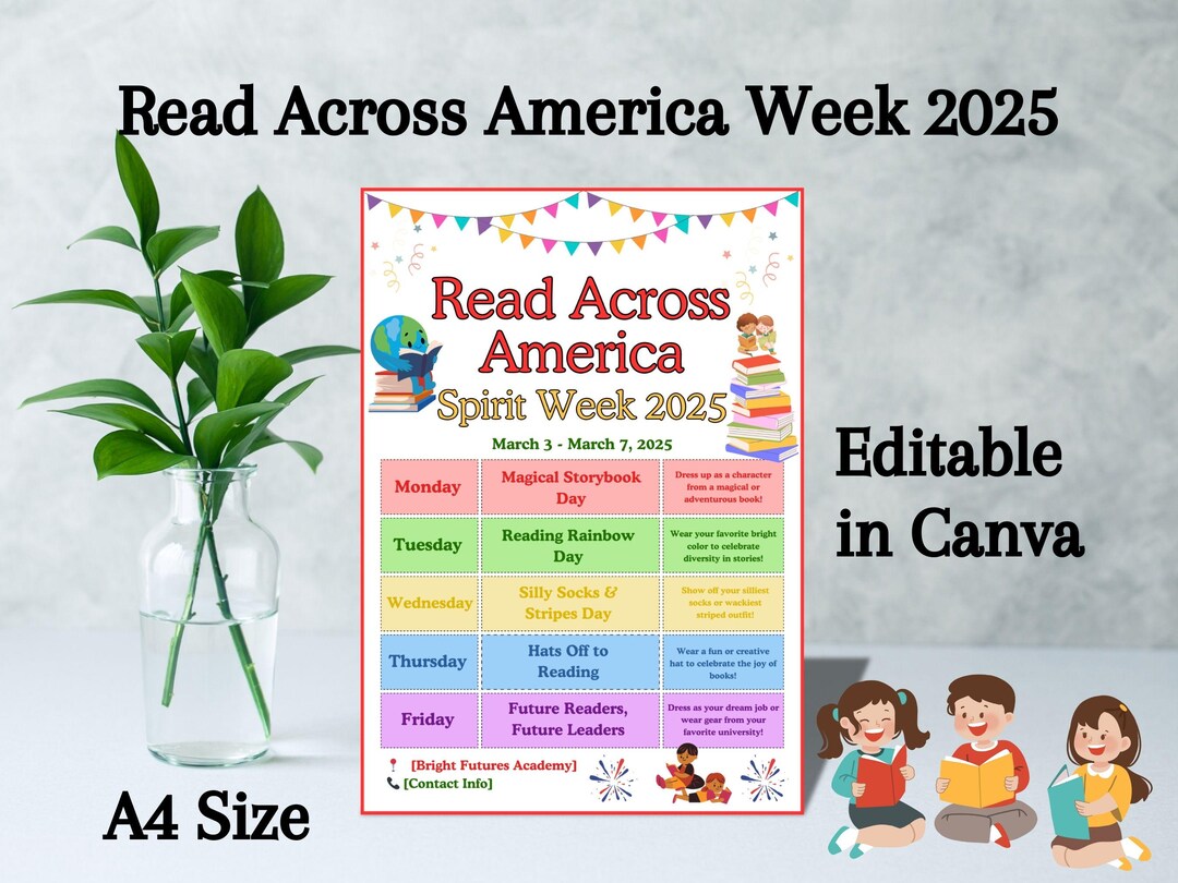 EDITABLE Read Across America Spirit Week Flyer 2025, School Literacy ...
