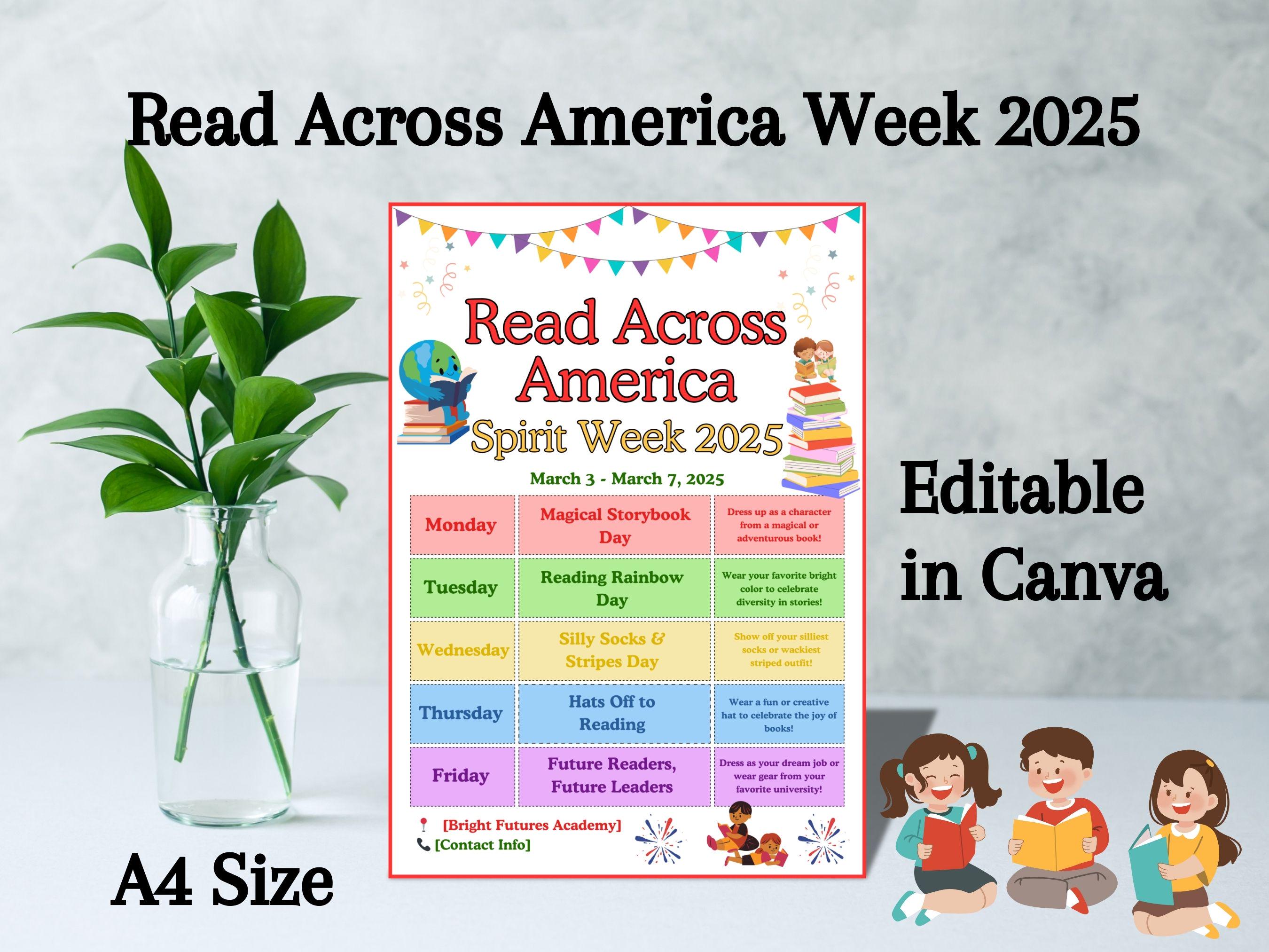 EDITABLE Read Across America Spirit Week Flyer 2025, School Literacy ...