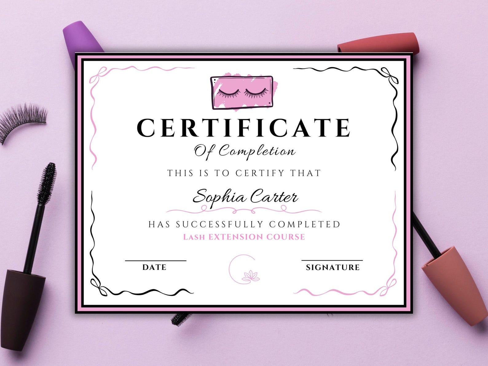 Editable Lash Certificate of Completion Template, Makeup Artist Lashes ...