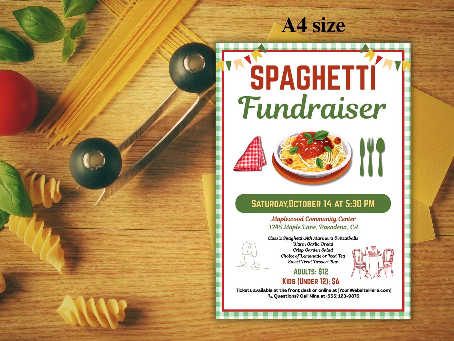 Editable Pasta Night Fundraiser Flyer & Ticket Template, Printable ...