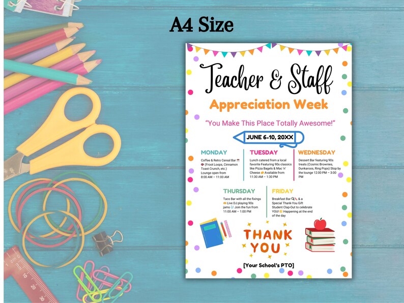 Editable Teacher Appreciation Week Itinerary, Printable Staff ...