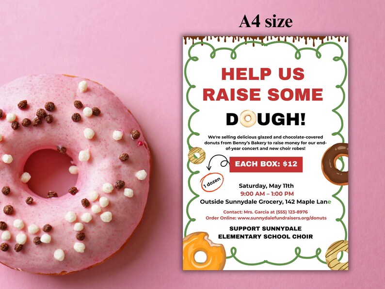 Editable Donut-themed Fundraiser Flyer Template, Printable Sweet Treat ...