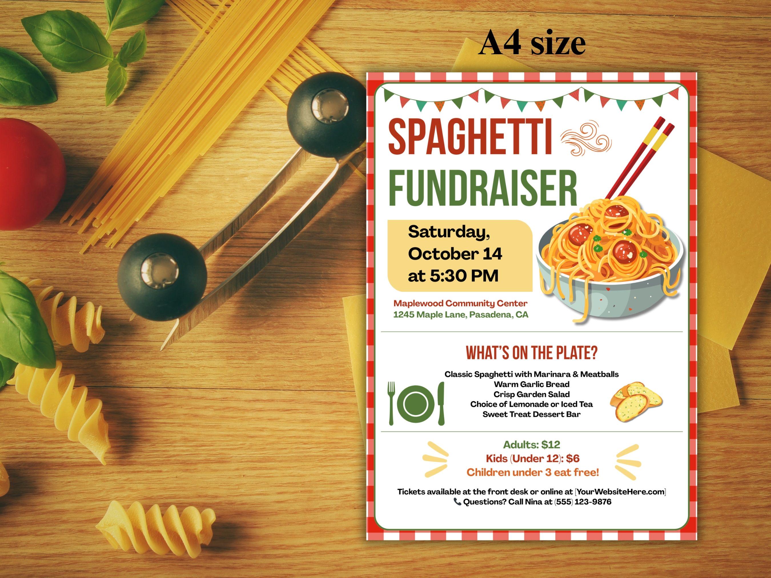 Editable Pasta Night Fundraiser Flyer & Ticket Template, Printable ...
