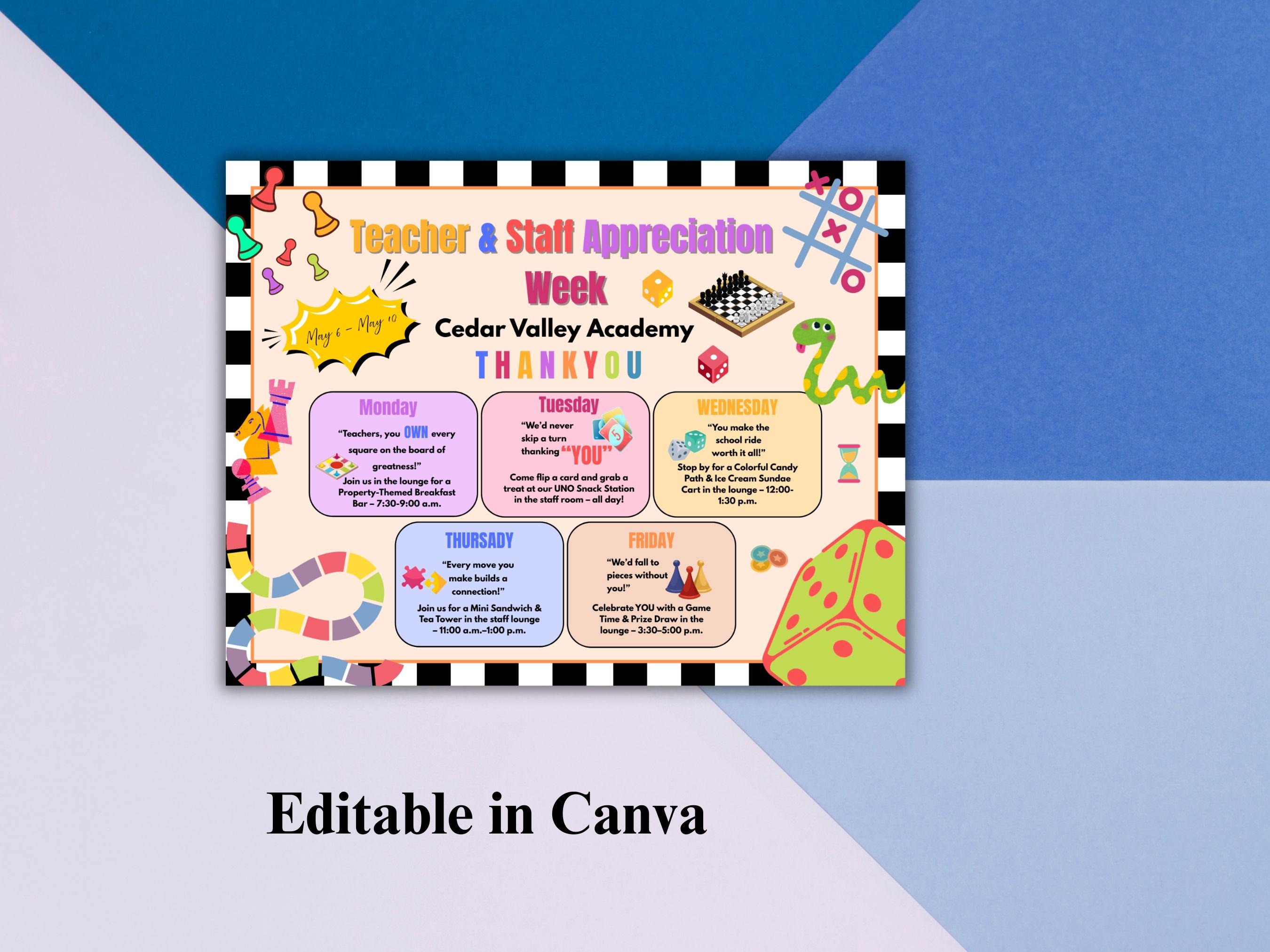 Board Game Style Teacher Appreciation Week | Canva Editable Template ...