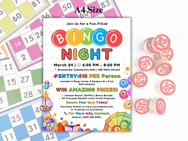 Editable Bingo Night Flyer Template, Night Game Invite, School Family ...