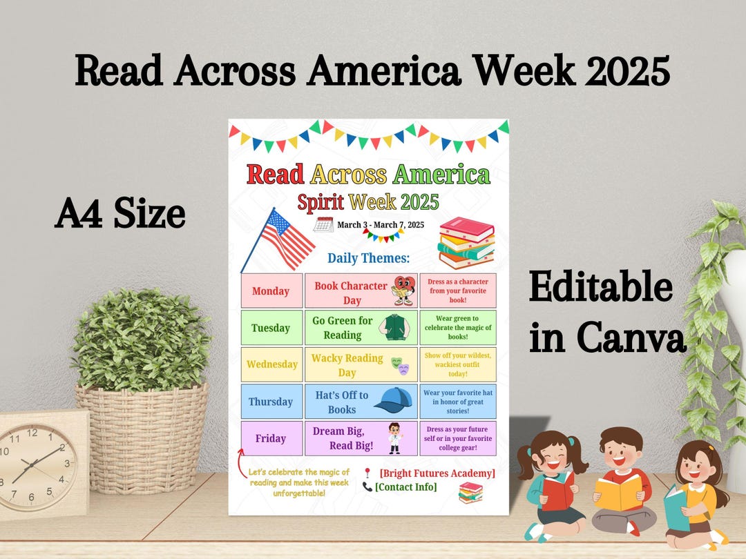 EDITABLE Read Across America Spirit Week Flyer 2025, School Literacy ...