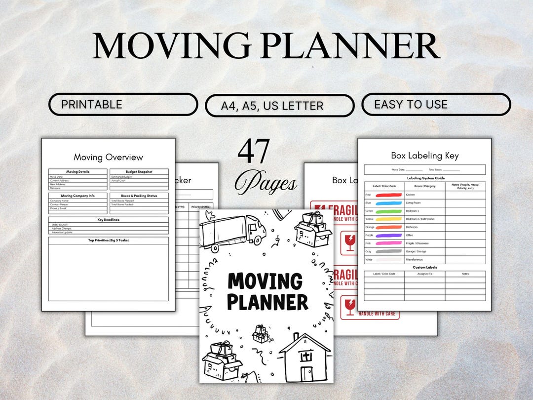 Moving Checklist & Planner Bundle | 47 Pages | Relocation Planner ...