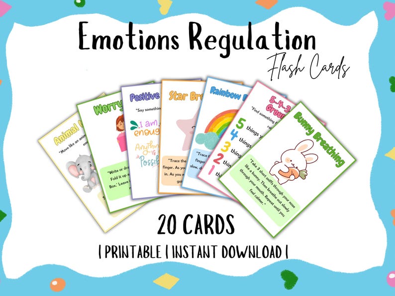 Emotional Regulation Cards for Kids, Anxiety Coping Strategies, Self ...