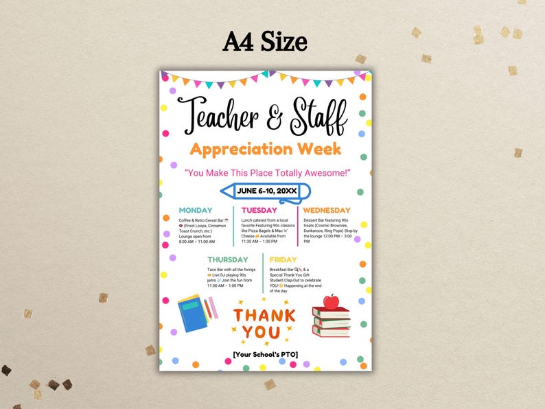 Editable Teacher Appreciation Week Itinerary, Printable Staff ...