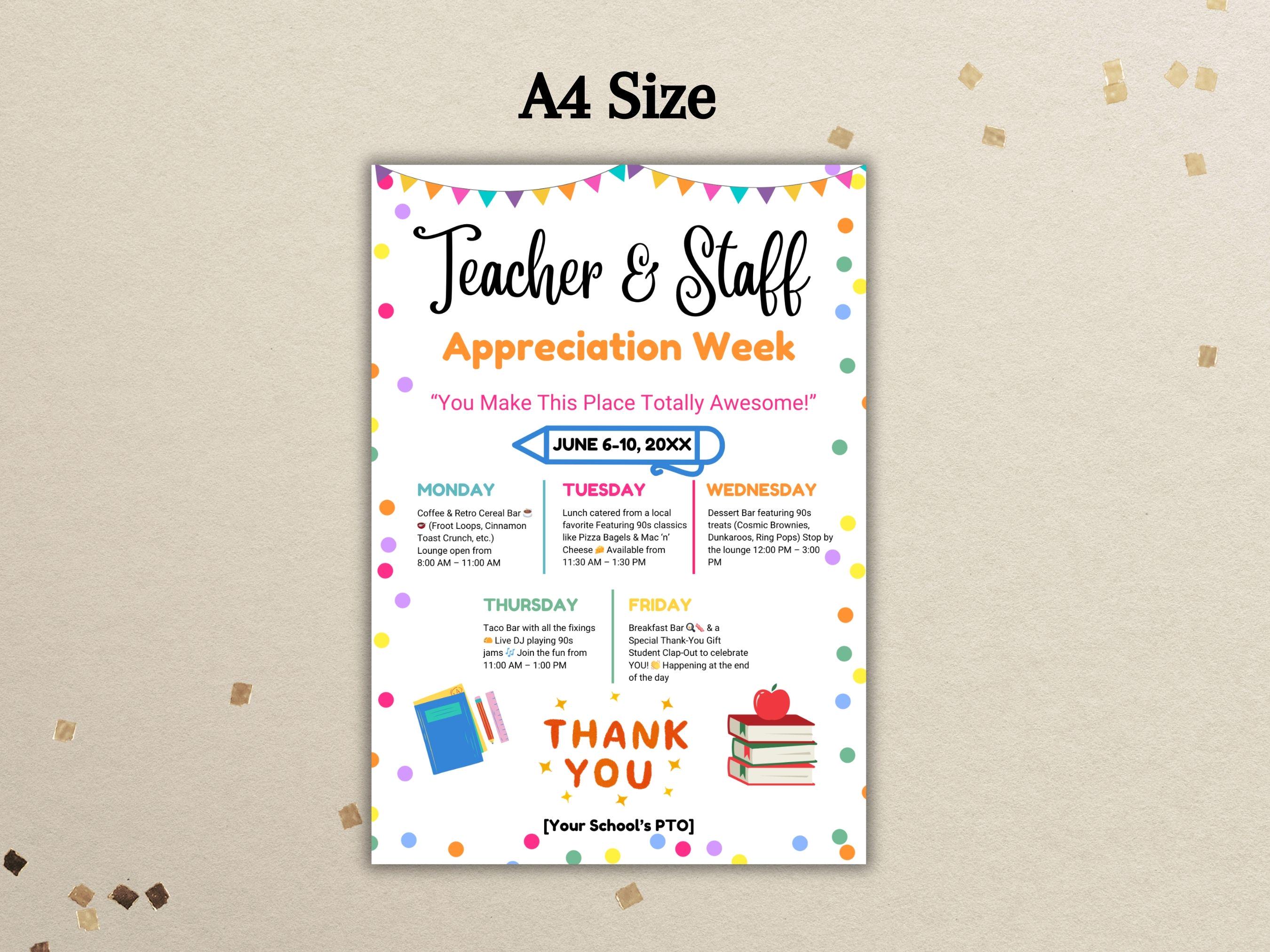 Editable Teacher Appreciation Week Itinerary, Printable Staff ...
