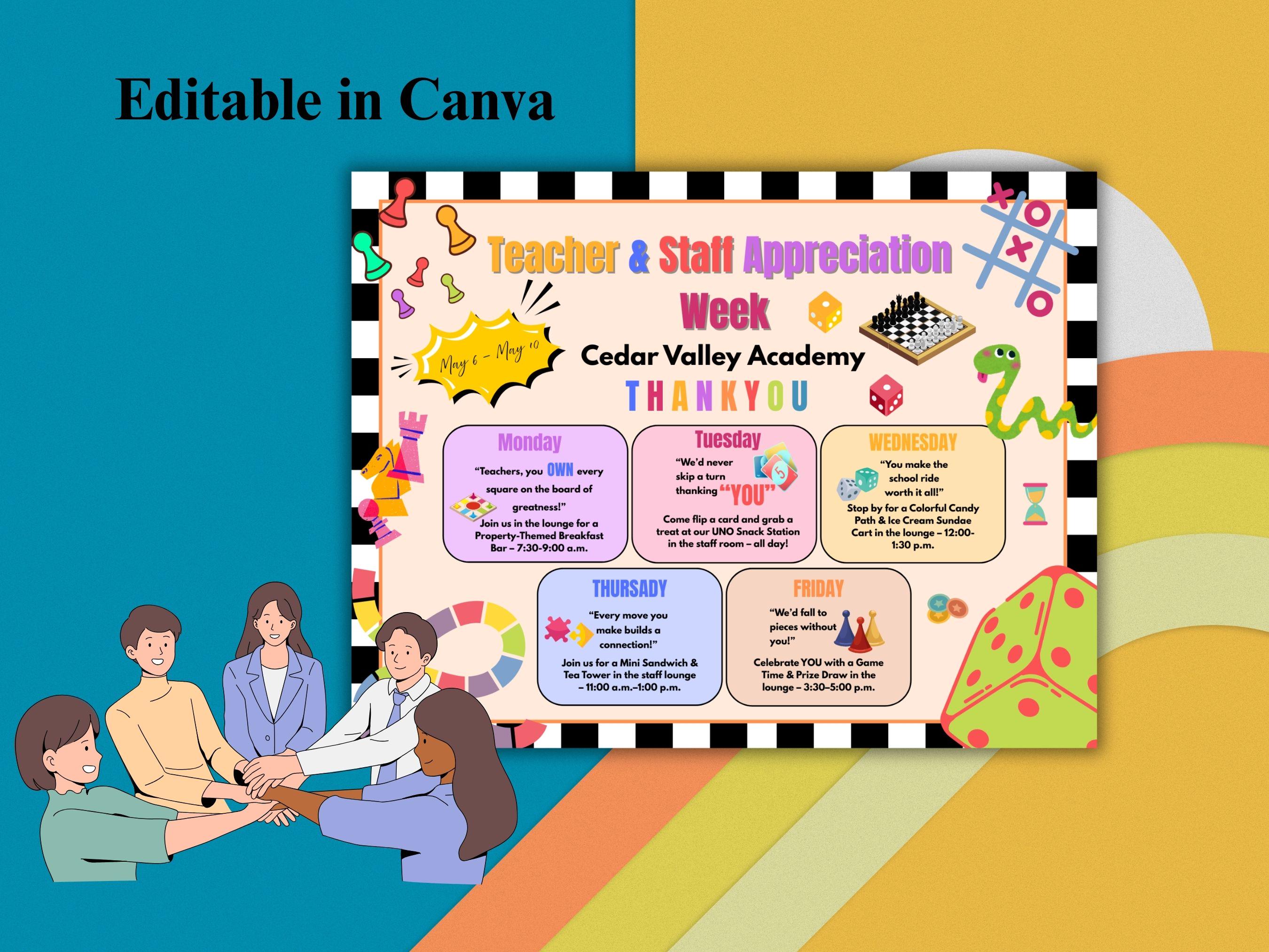Board Game Style Teacher Appreciation Week | Canva Editable Template ...