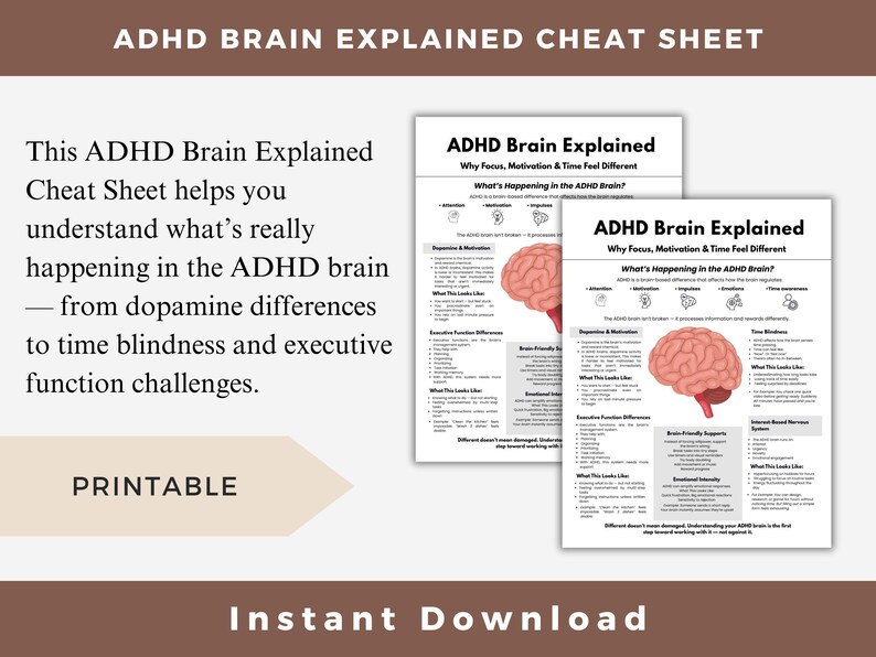 ADHD Brain Explained Cheat Sheet, Neurodiversity Education Printable ...