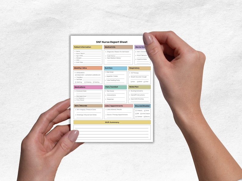 Skilled Nursing Report Sheet Printable | SNF Nurse Cheat Sheet | Rehab ...