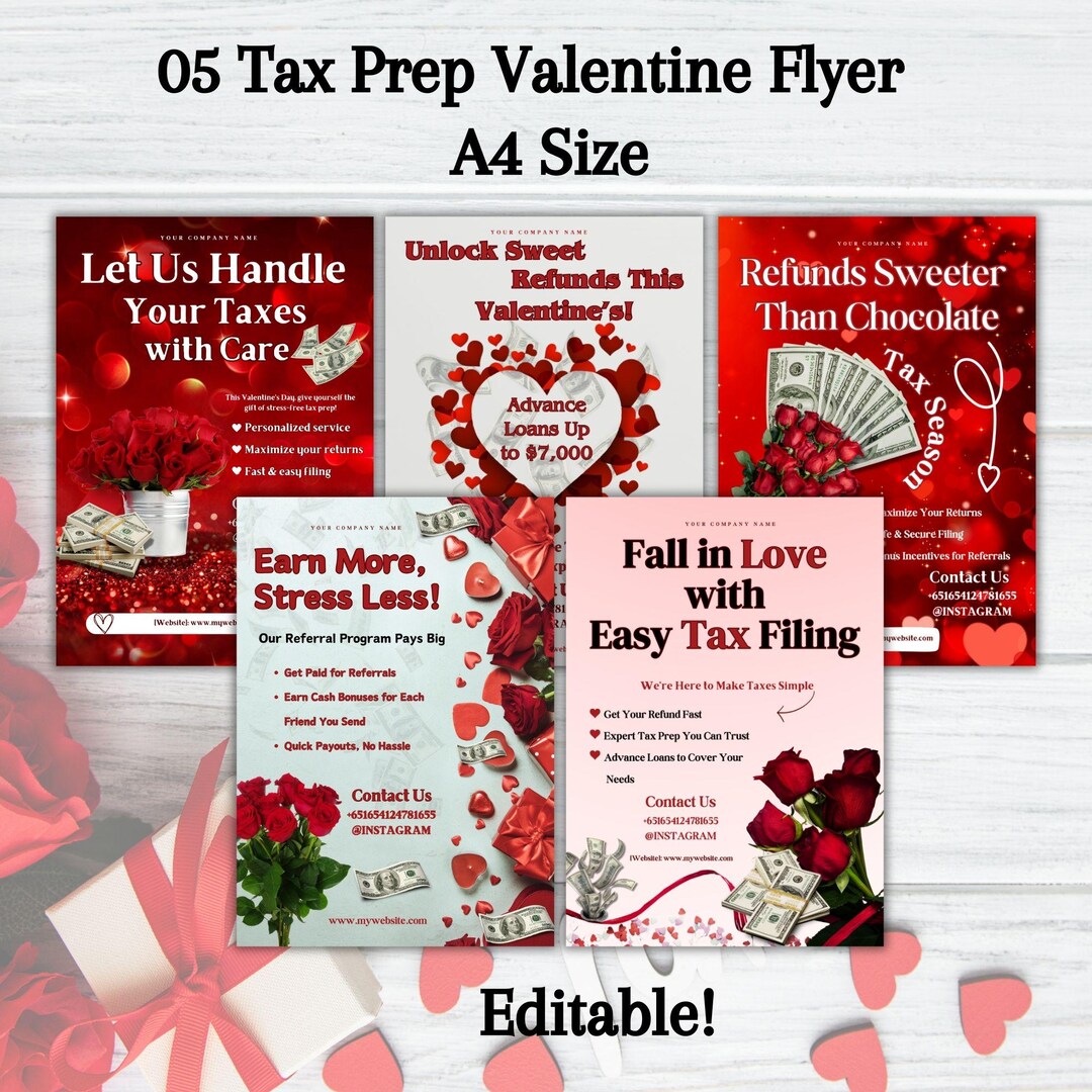 Tax Prep Valentines Flyer Editable, Tax Prep Flyer Bundle, Valentines ...