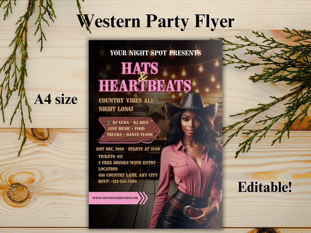Western Theme Party Flyer Template | Country Rodeo Night Digital Invite ...