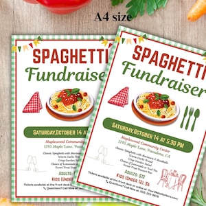 Editable Pasta Night Fundraiser Flyer & Ticket Template, Printable ...